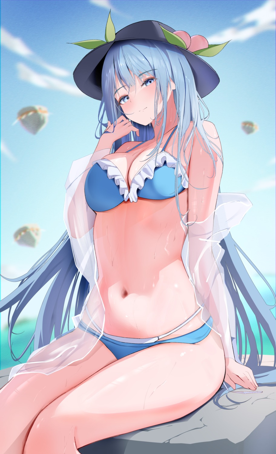258n touhou hinanawi tenshi bikini open shirt see through swimsuits wet | #1148759 | yande.re